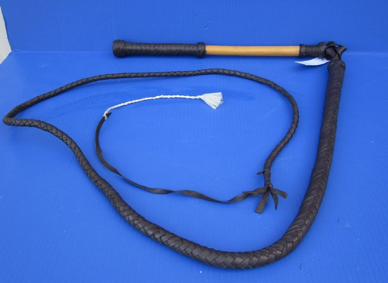 6 foot Braided Leather Bullwhip with 18 inches Wooden Handle and Cracker