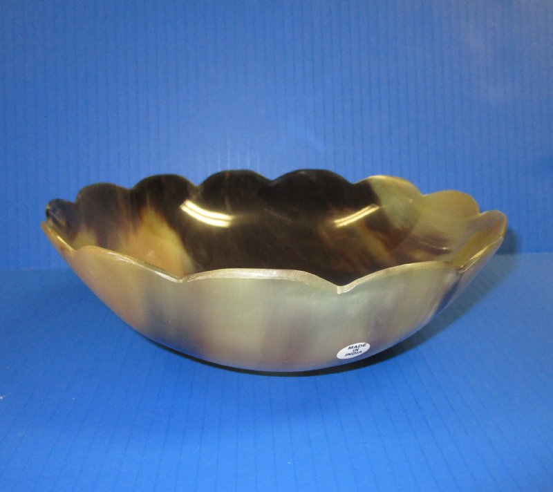 8 inches Round Buffalo Horn Bowl with Decorative Scalloped Edges